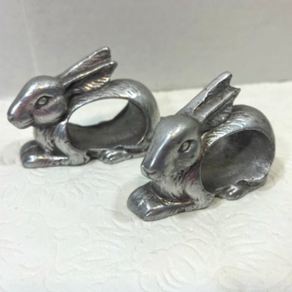 Shafford | Holiday | Vintage Pewter Bunny Rabbit Napkin Rings Holders ...